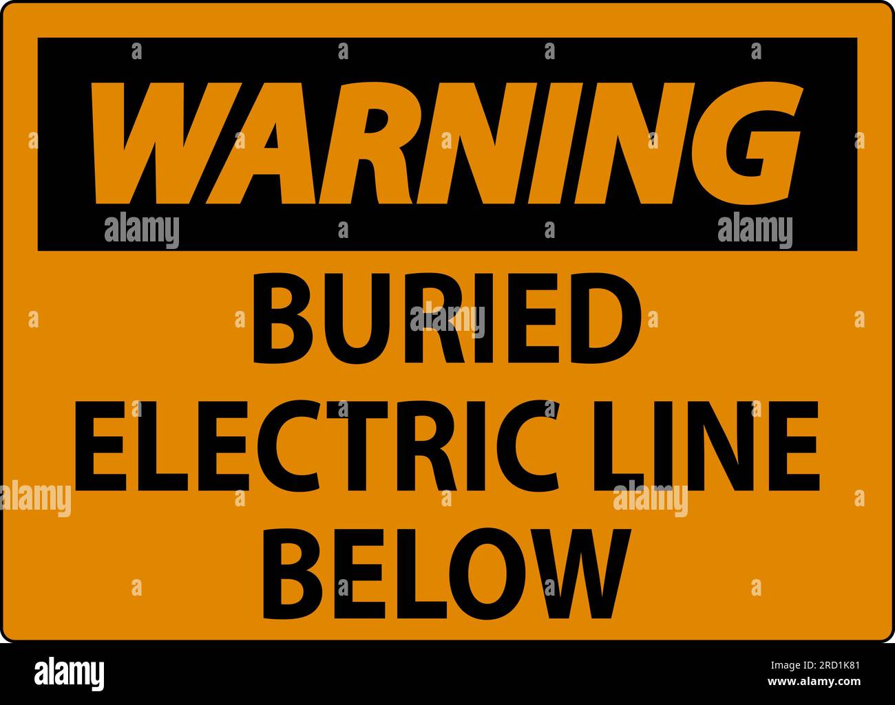 Warning Sign Buried Electric Line Below On White Background Stock ...