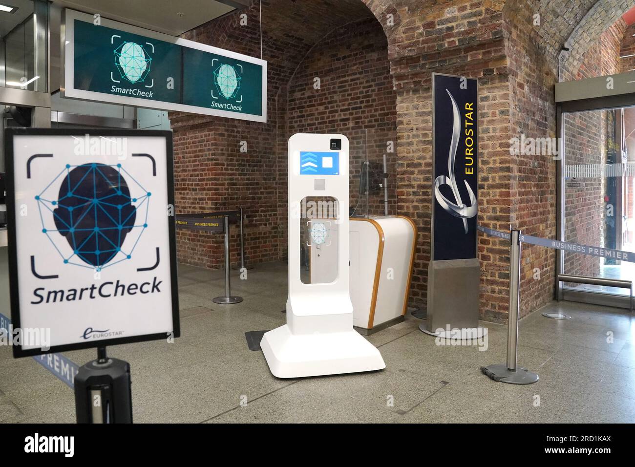 A general view of the new SmartCheck facial biometric check-in system ...