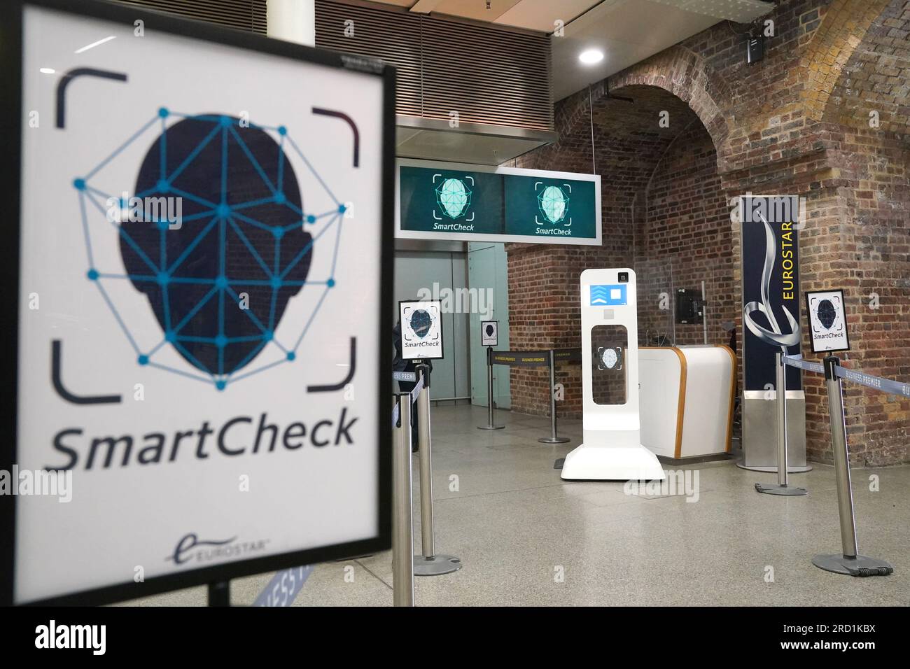 A general view of the new SmartCheck facial biometric check-in system ...