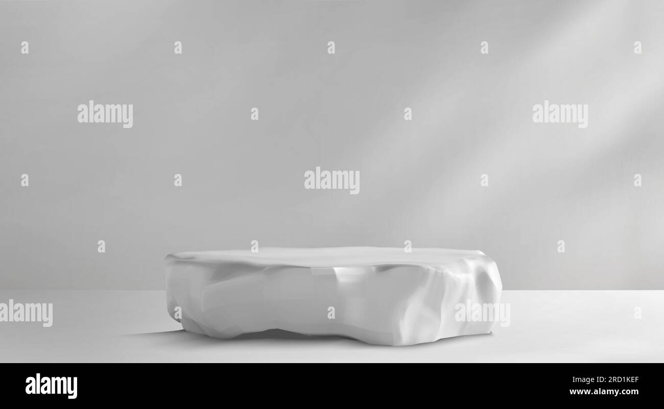 Realistic rough stone platform on white wall background. Vector ...