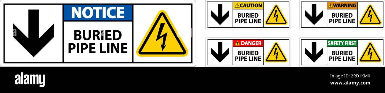 Caution Sign Buried Pipe Line With Down Arrow and Electric Shock Symbol ...