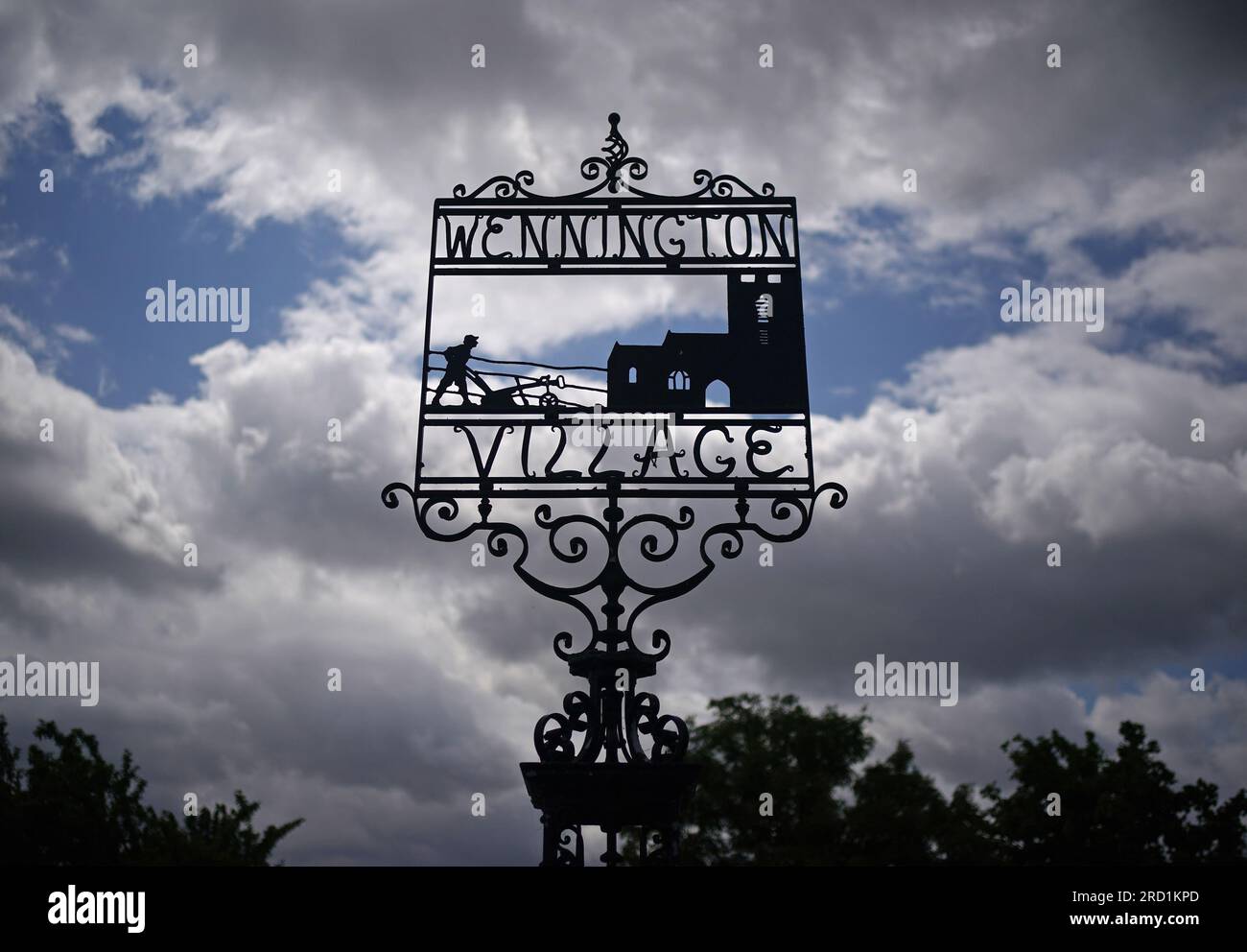 A village sign the village of Wennington, in Havering, east London, one ...