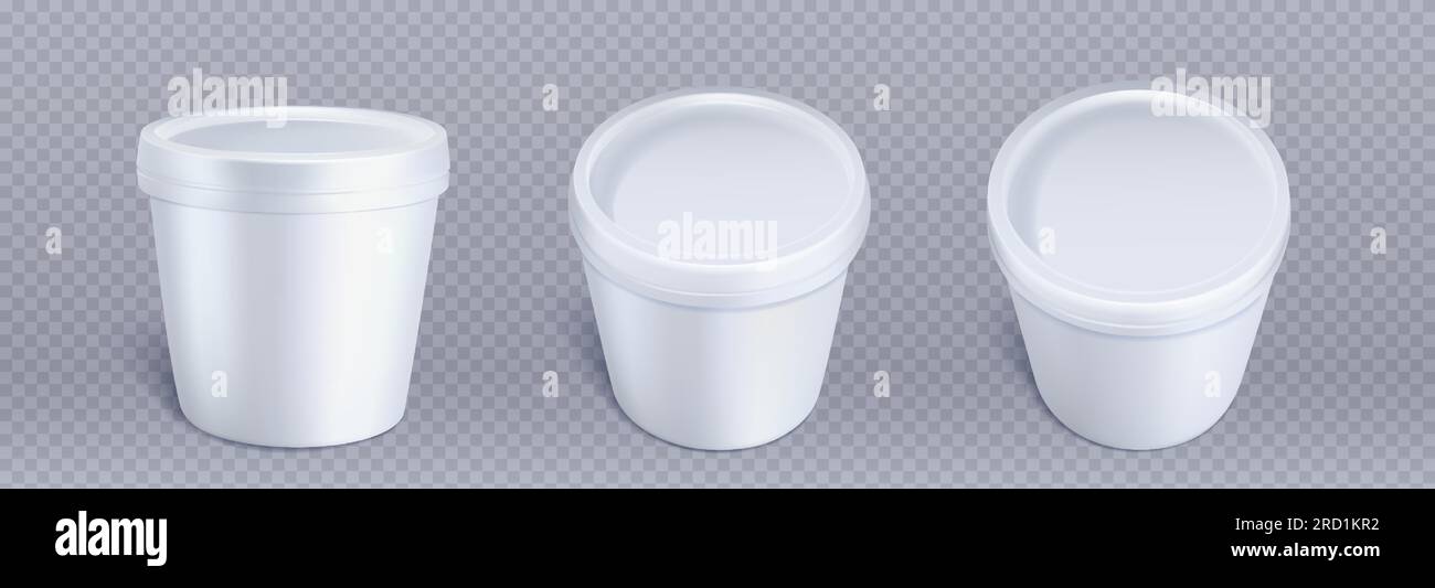 Ice cream package, white plastic container. 3d mockup of blank bucket ...