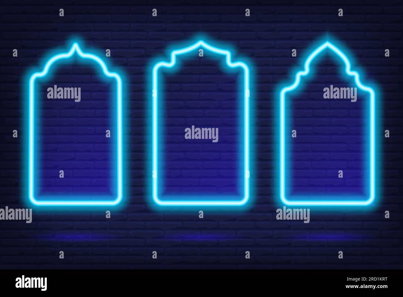 Ramadan islamic frame. Vector neon arch shape on dark background ...