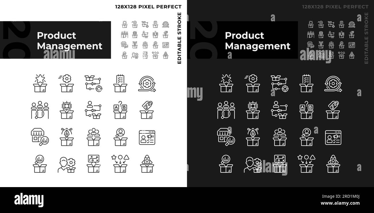 Editable pixel perfect white product management icons set Stock Vector ...