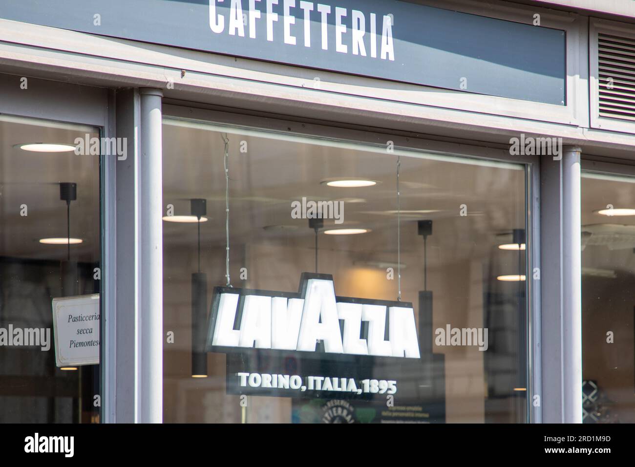 Milan , Italy - 07 10 2023 : Lavazza logo brand and text sign on wall ...