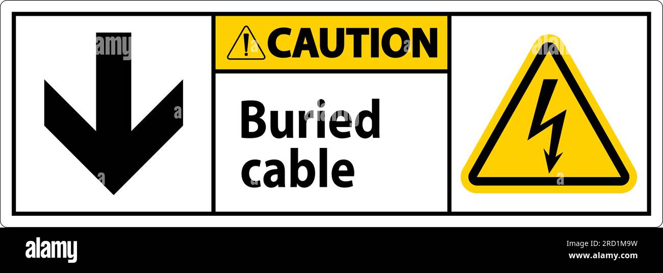 Caution Sign Buried Cable With Down Arrow and Electric Shock Symbol ...