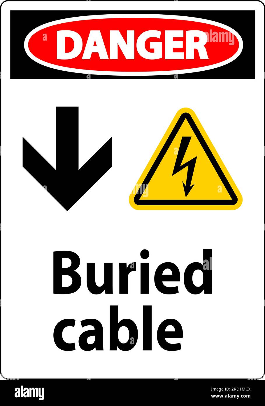 Danger Sign Buried Cable With Down Arrow and Electric Shock Symbol ...