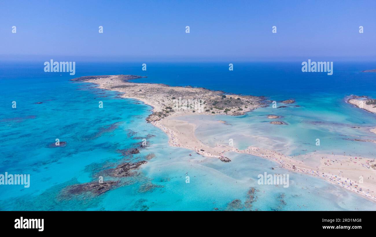 Drone view over the archipelago at Elafonisi beach - Crete, Greece ...