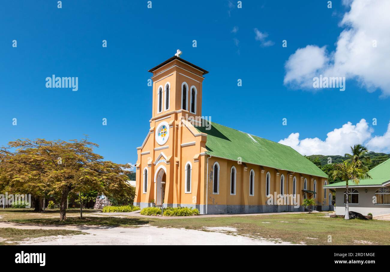 Catholic church on the Island of La Digue, Seychelles Stock Photo - Alamy