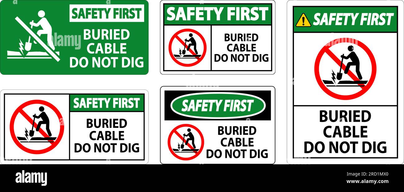 Safety First Sign Buried Cable, Do Not Dig On White Background Stock ...
