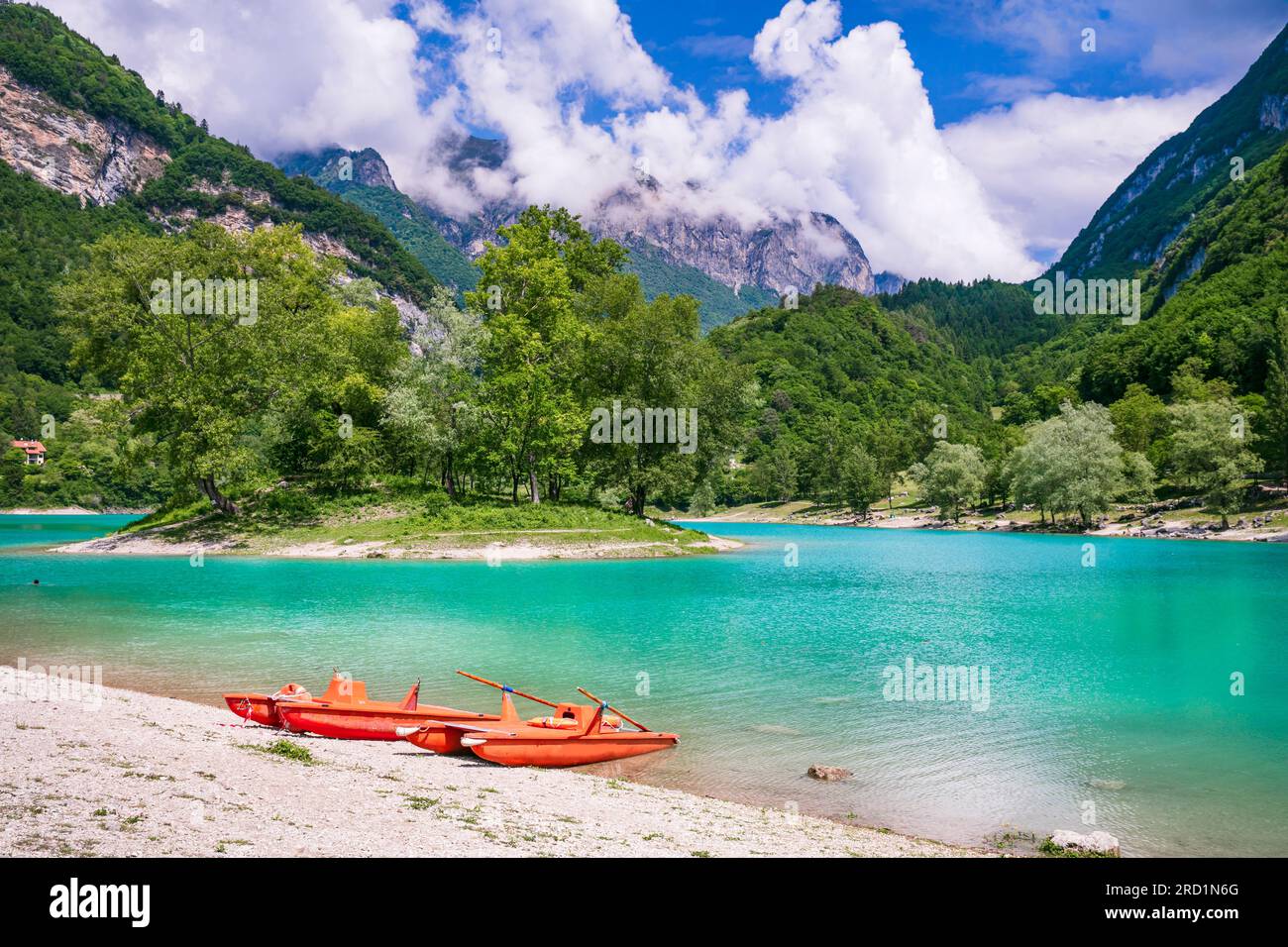 Amazing beautiful turquoise lake Tenno in Trentino region of Italy ...