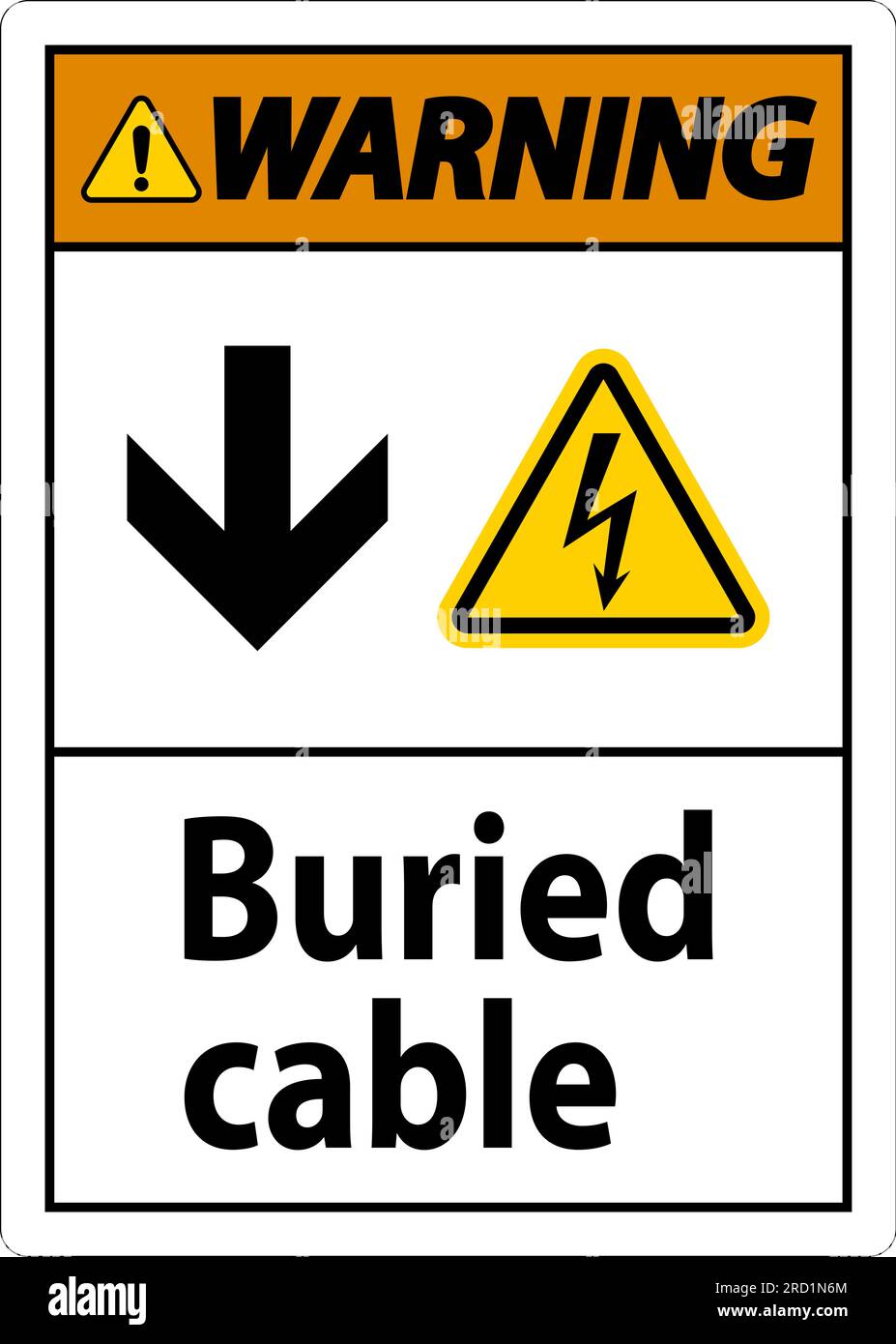 Warning Sign Buried Cable With Down Arrow and Electric Shock Symbol ...