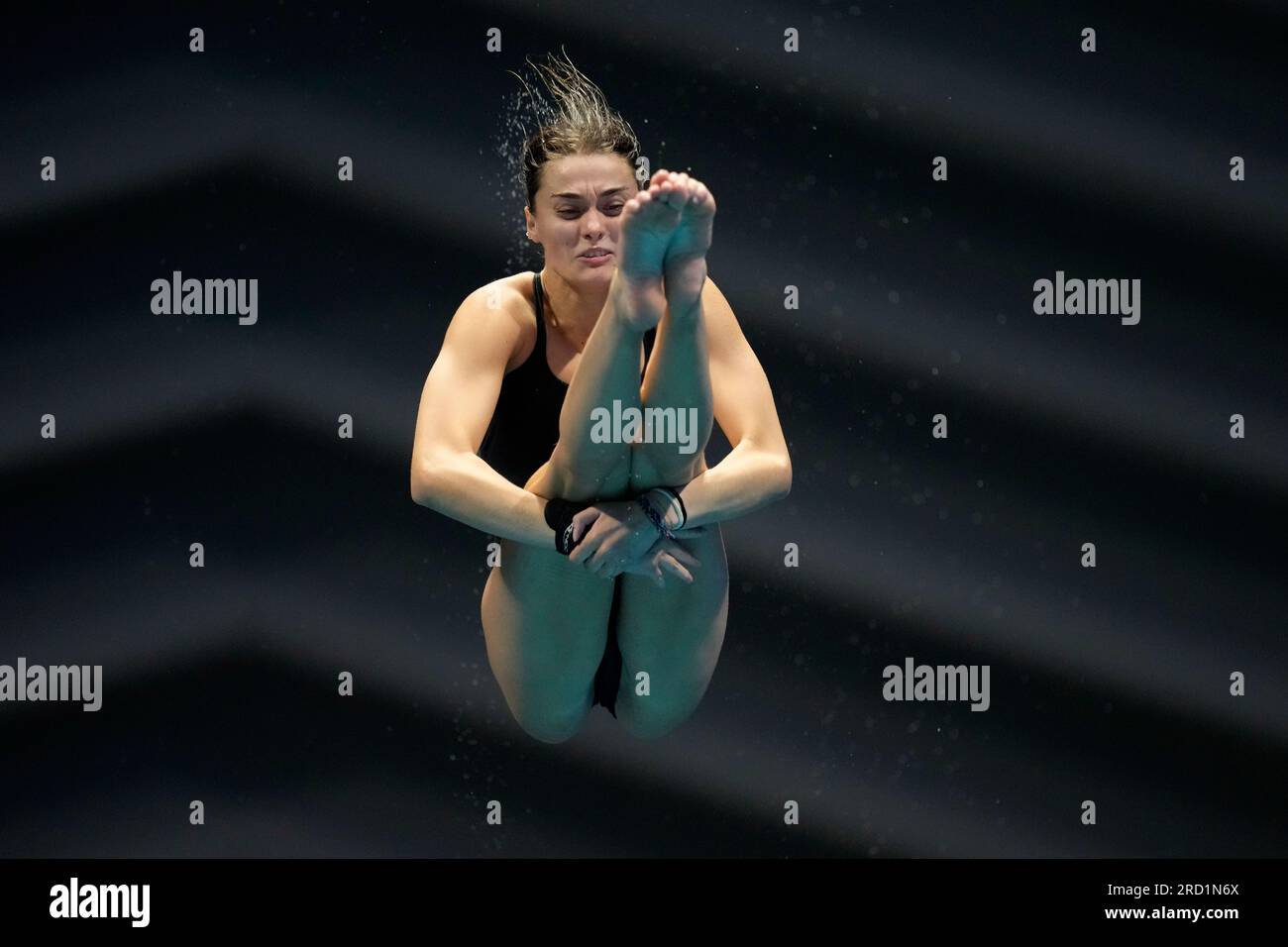 Ana Carvajal of Spain competes during the women's 10m platform diving ...