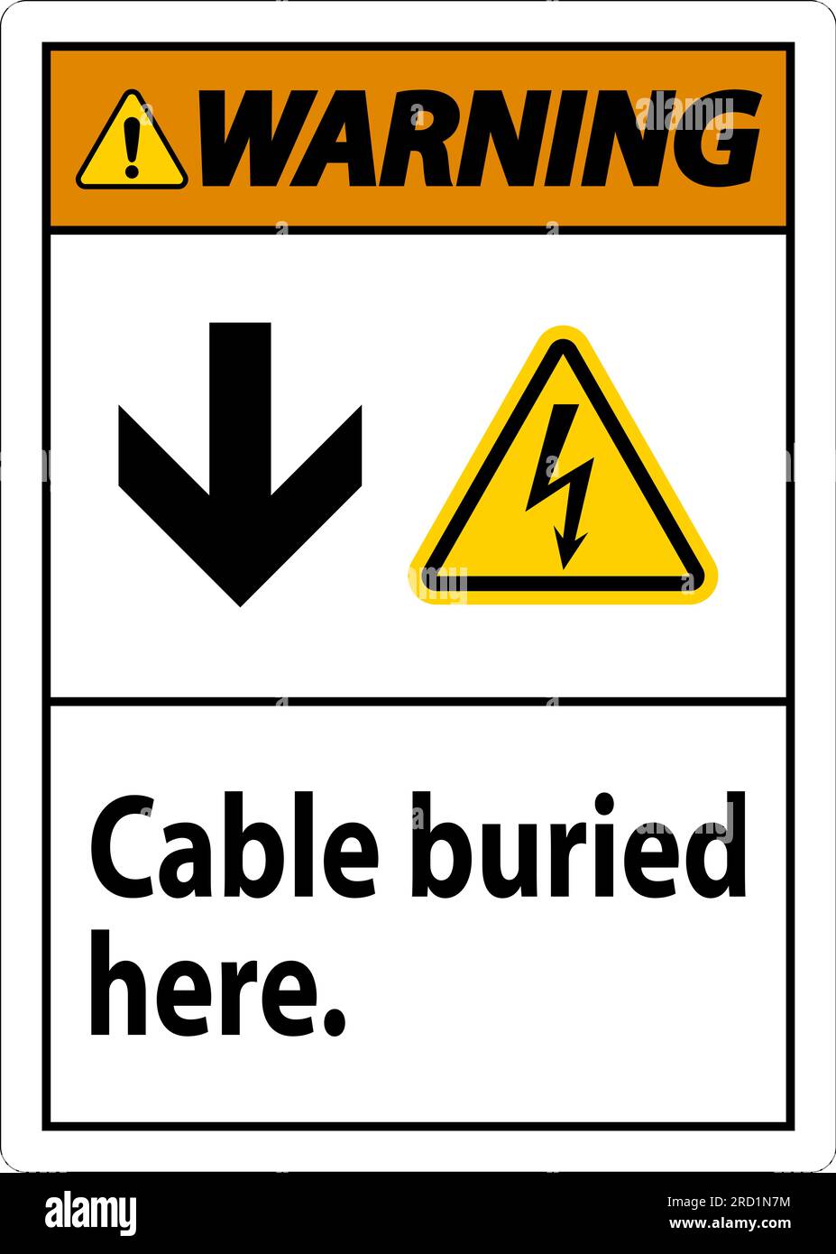 Warning Sign Cable Buried Here. With Down Arrow and Electric Shock ...