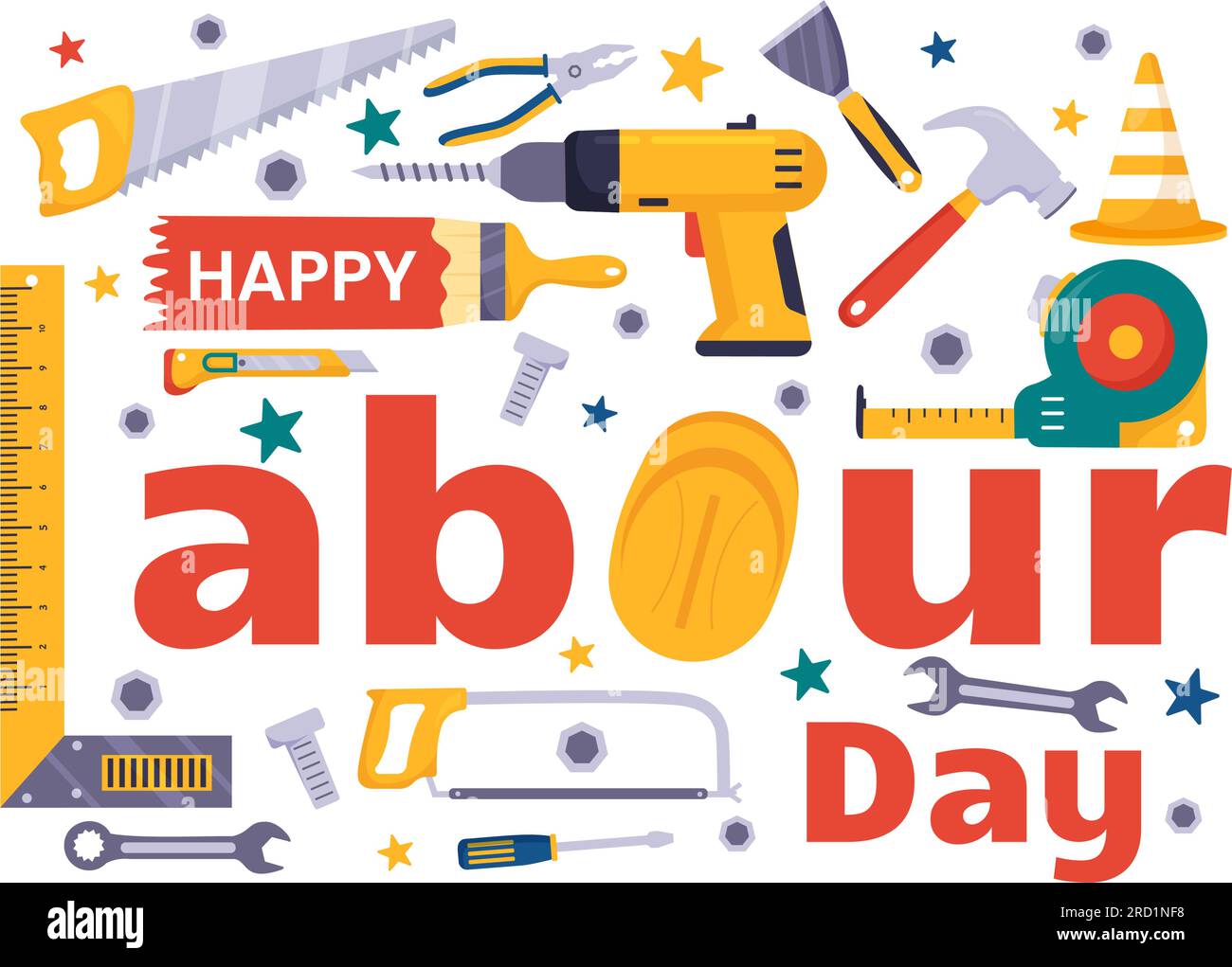 Happy Labor Day Vector Illustration with Various Construction Tools for Workers Buildings in ...