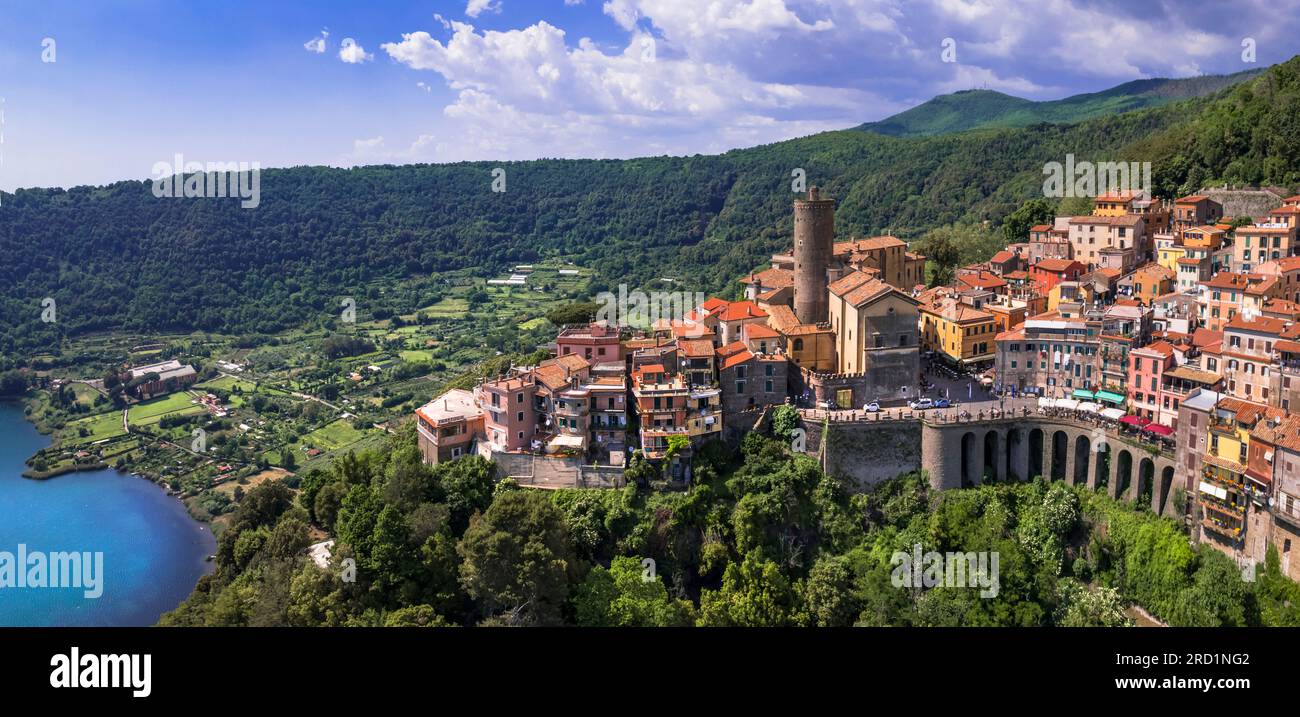 Most scenic lakes of Italy - volcanic Lago di Nemi , aerial drone view ...