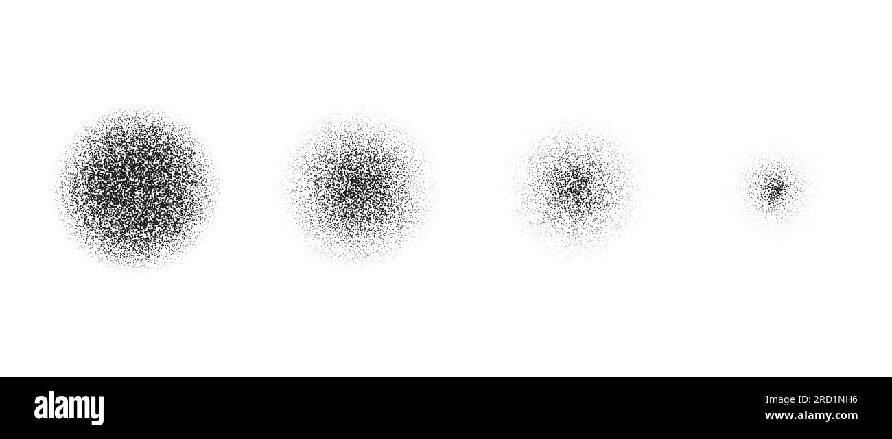 Set of vanishing stippled circle texture. Black disappearing dotted ...