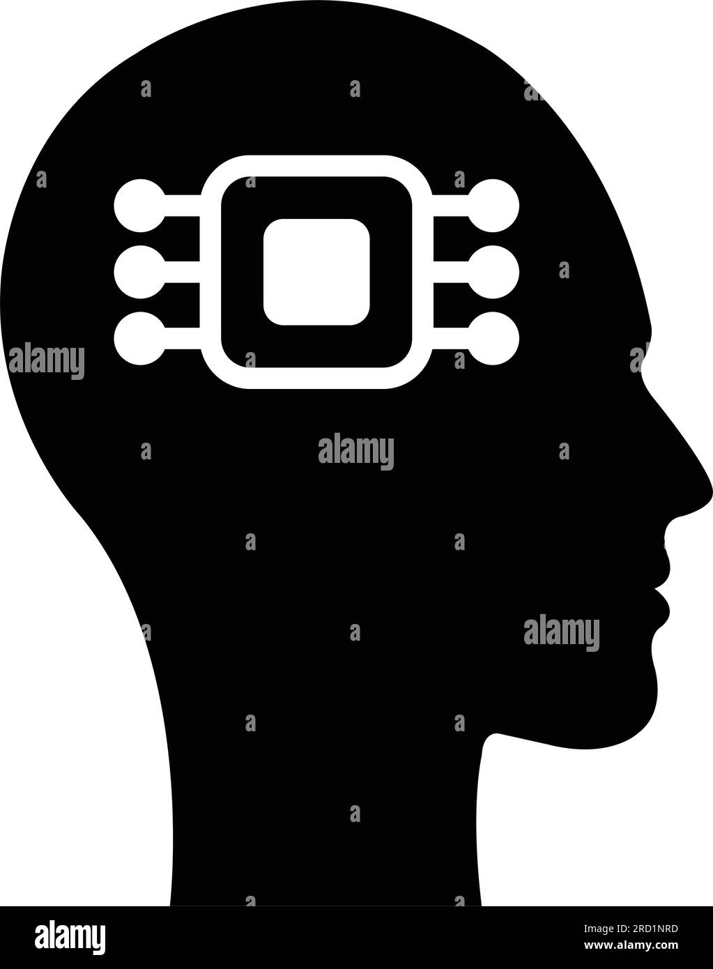 AI, Artificial intelligence icon of human face with a digital chip on ...