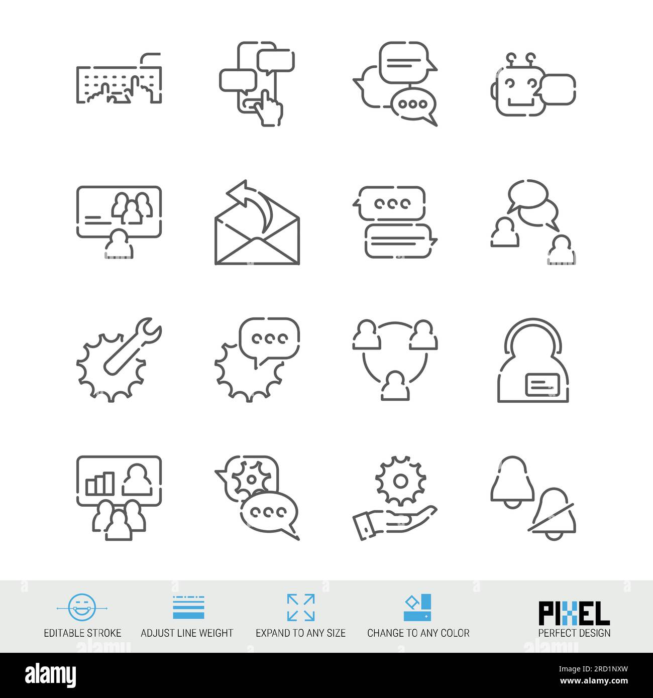 Support Connection Assistance Related Vector Line Icon Set Isolated