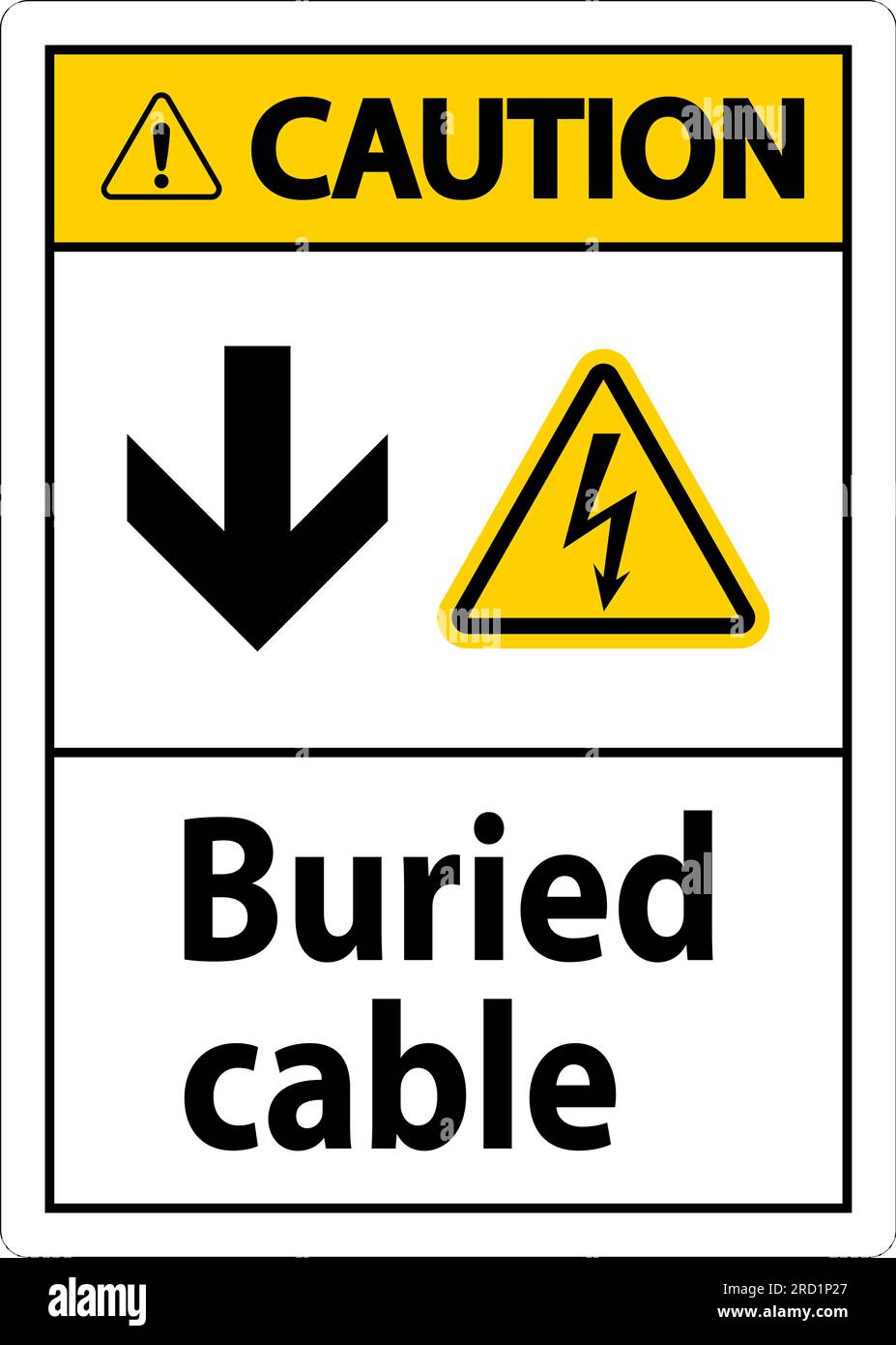 Caution Sign Buried Cable With Down Arrow and Electric Shock Symbol ...