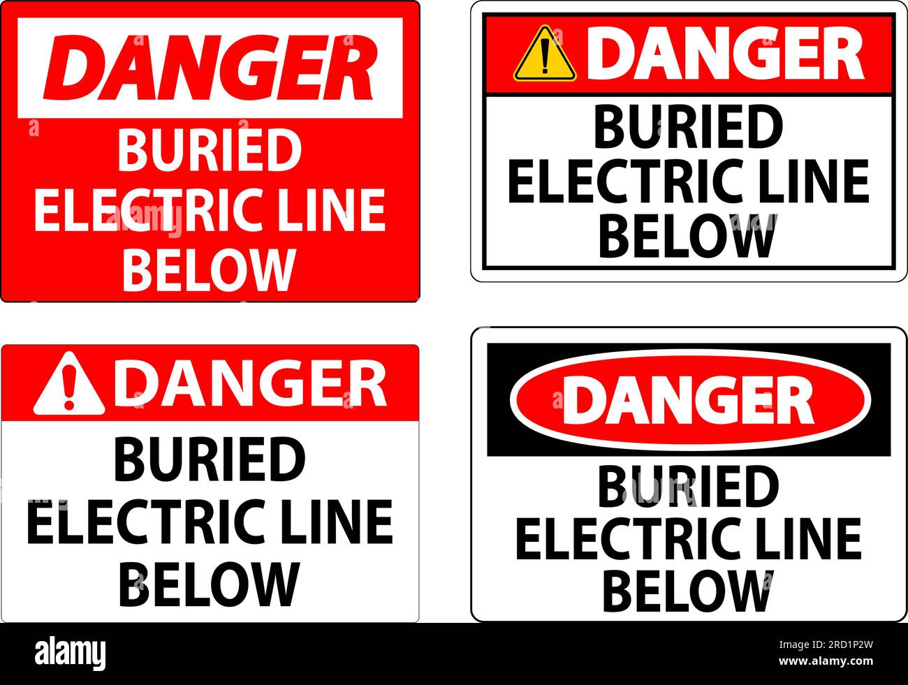 Danger Sign Buried Electric Line Below On White Background Stock Vector ...
