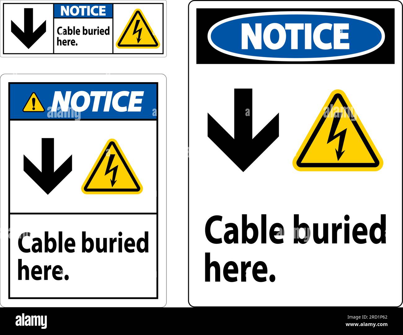 Notice Sign Cable Buried Here. With Down Arrow and Electric Shock ...