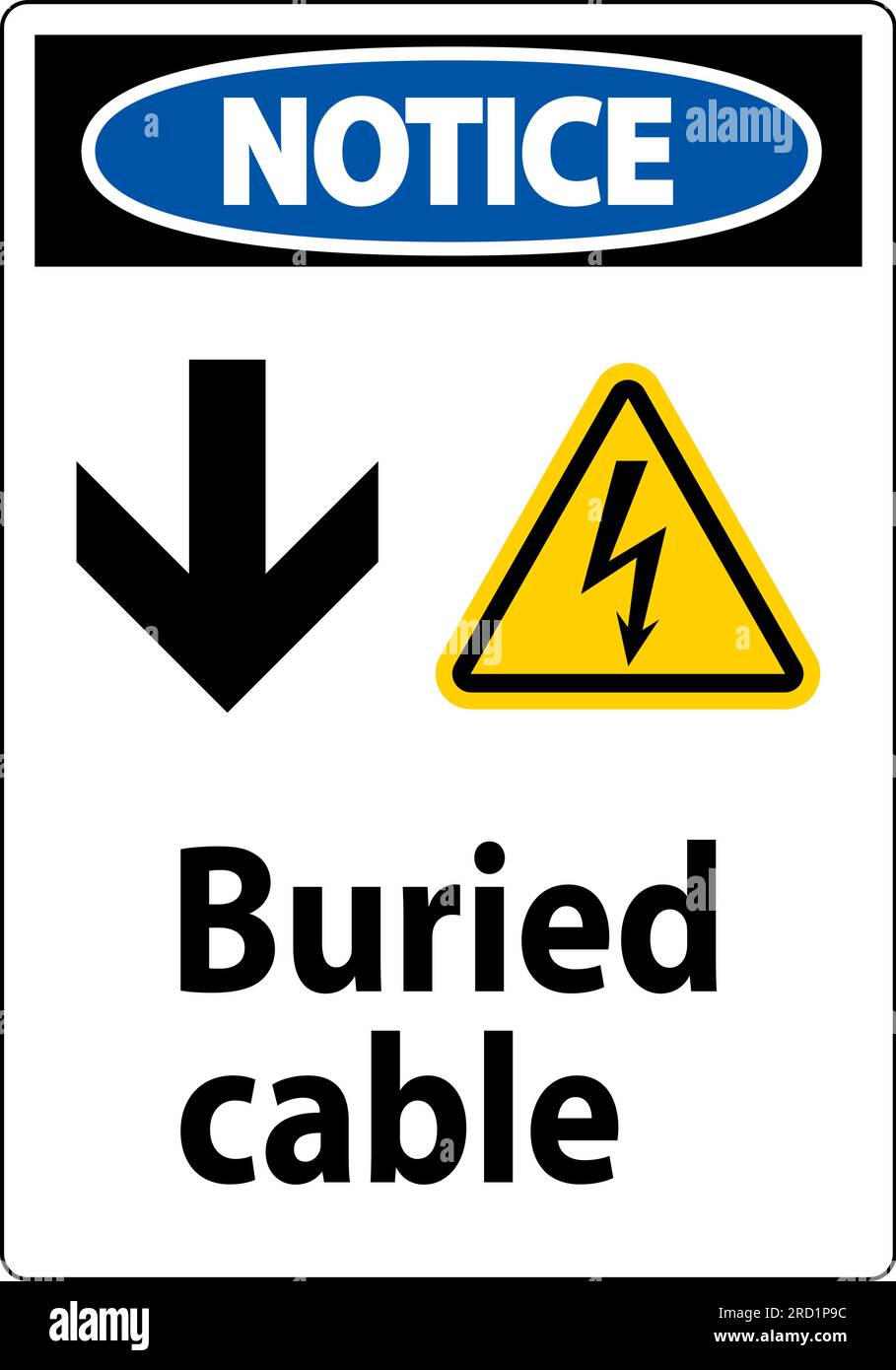 Notice Sign Buried Cable With Down Arrow and Electric Shock Symbol ...