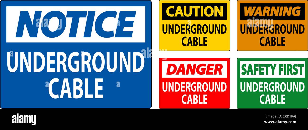 Danger Sign Underground Cable On White Bacground Stock Vector Image ...