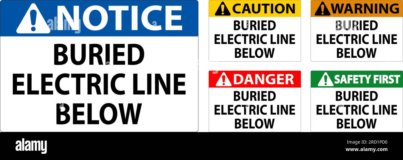 Caution Sign Buried Electric Line Below On White Background Stock ...