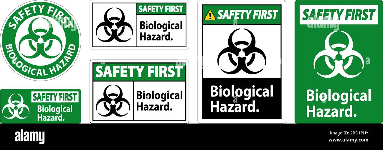 Safety First Label Biological Hazard On White Background Stock Vector ...