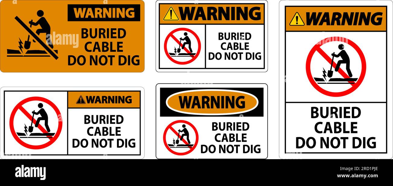 Warning Sign Buried Cable, Do Not Dig On White Background Stock Vector ...