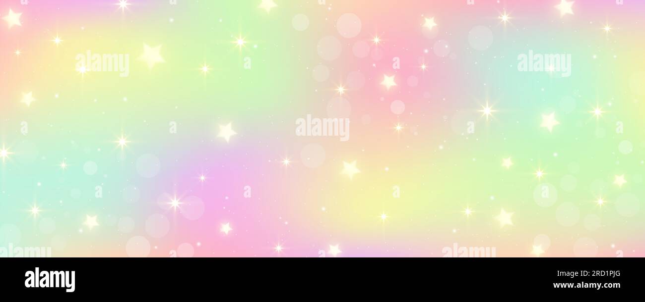 Rainbow unicorn background. Pastel pink color sky with stars ...