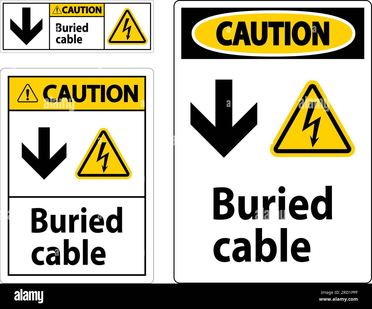 Caution Sign Buried Cable With Down Arrow and Electric Shock Symbol ...