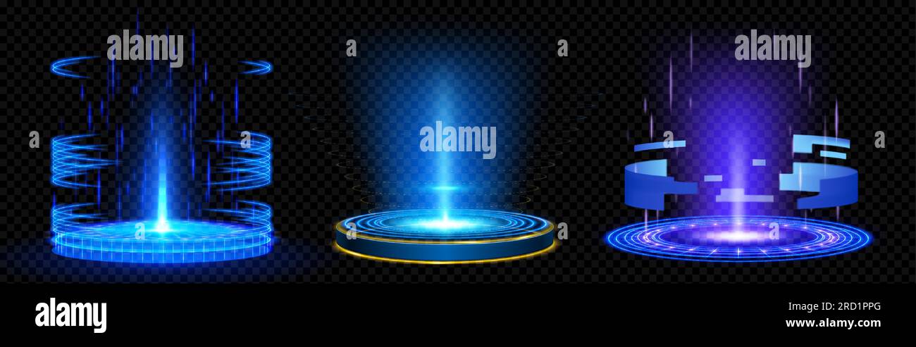 Set of high tech hologram portals with blue light effect. Vector ...