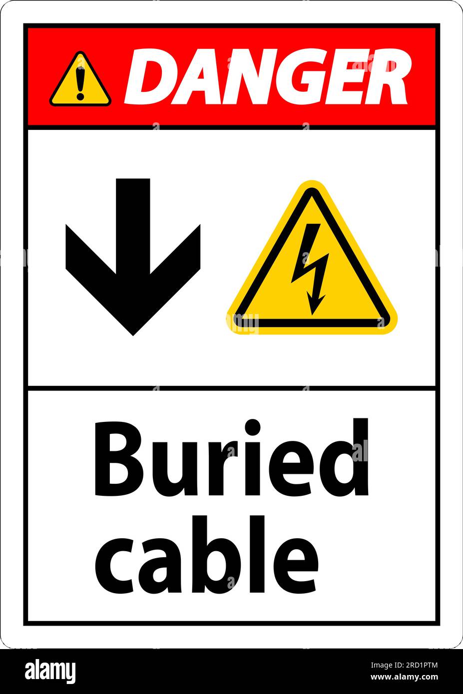 Danger Sign Buried Cable With Down Arrow and Electric Shock Symbol ...