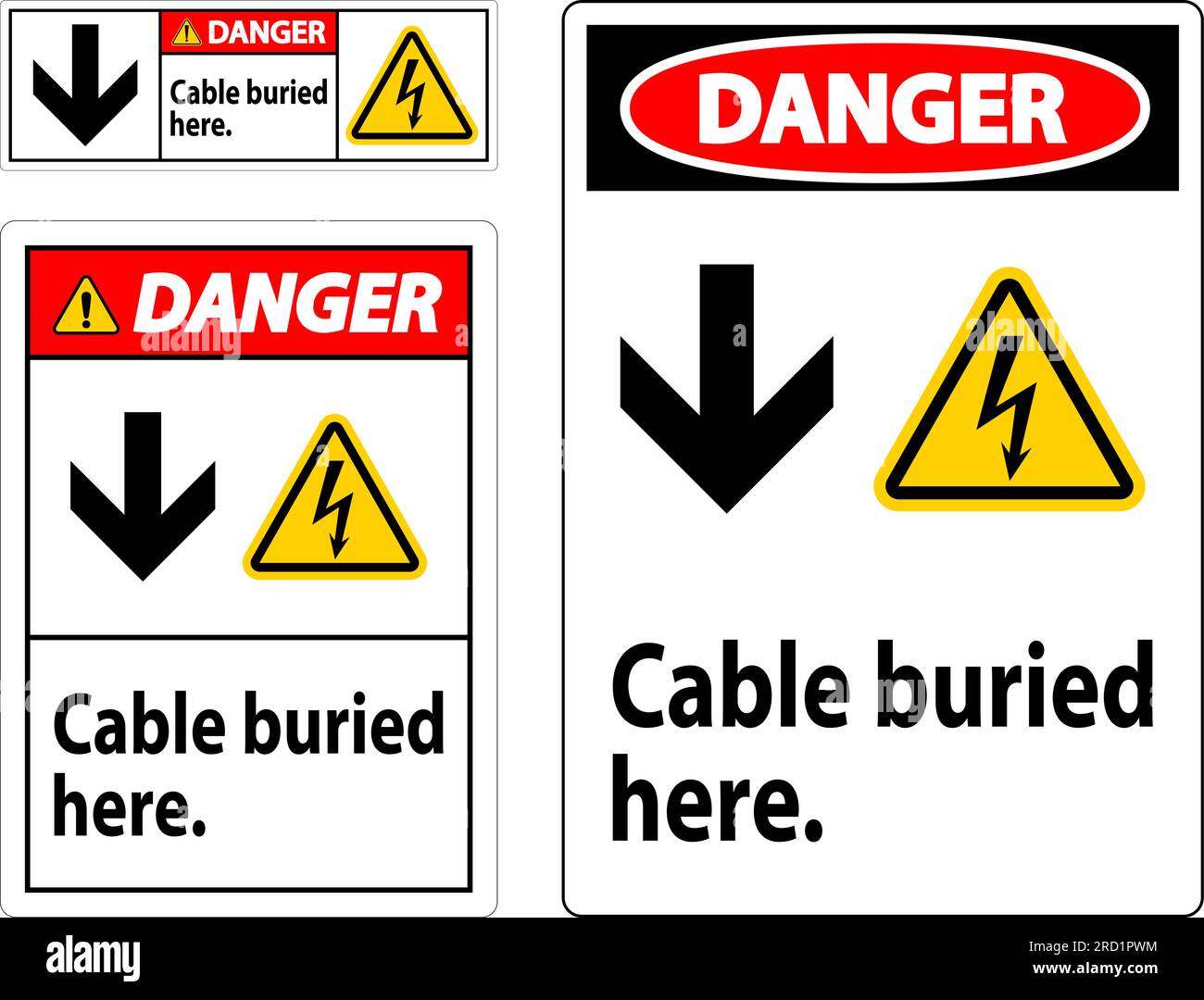 Danger Sign Cable Buried Here. With Down Arrow and Electric Shock ...