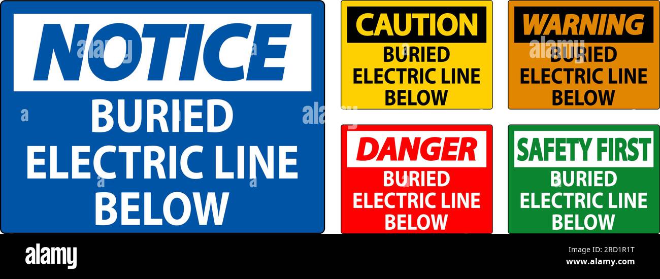 Caution Sign Buried Electric Line Below On White Background Stock ...
