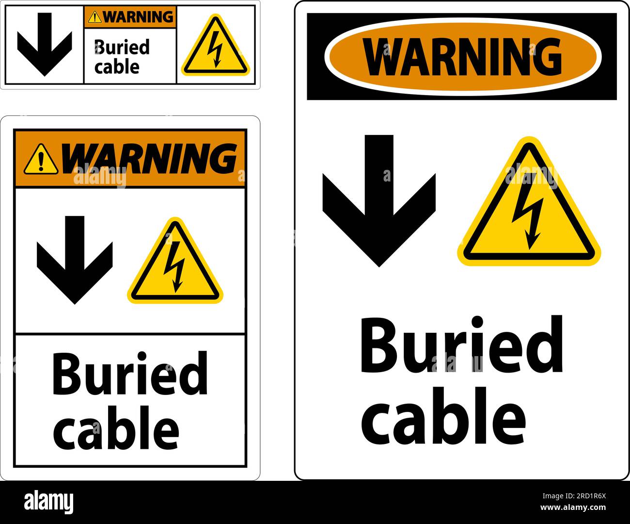 Warning Sign Buried Cable With Down Arrow and Electric Shock Symbol ...