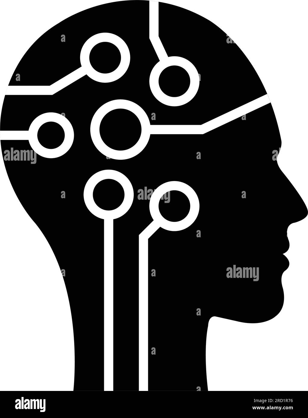 AI, Artificial intelligence icon of human face with a digital chip on brain for computer and ...