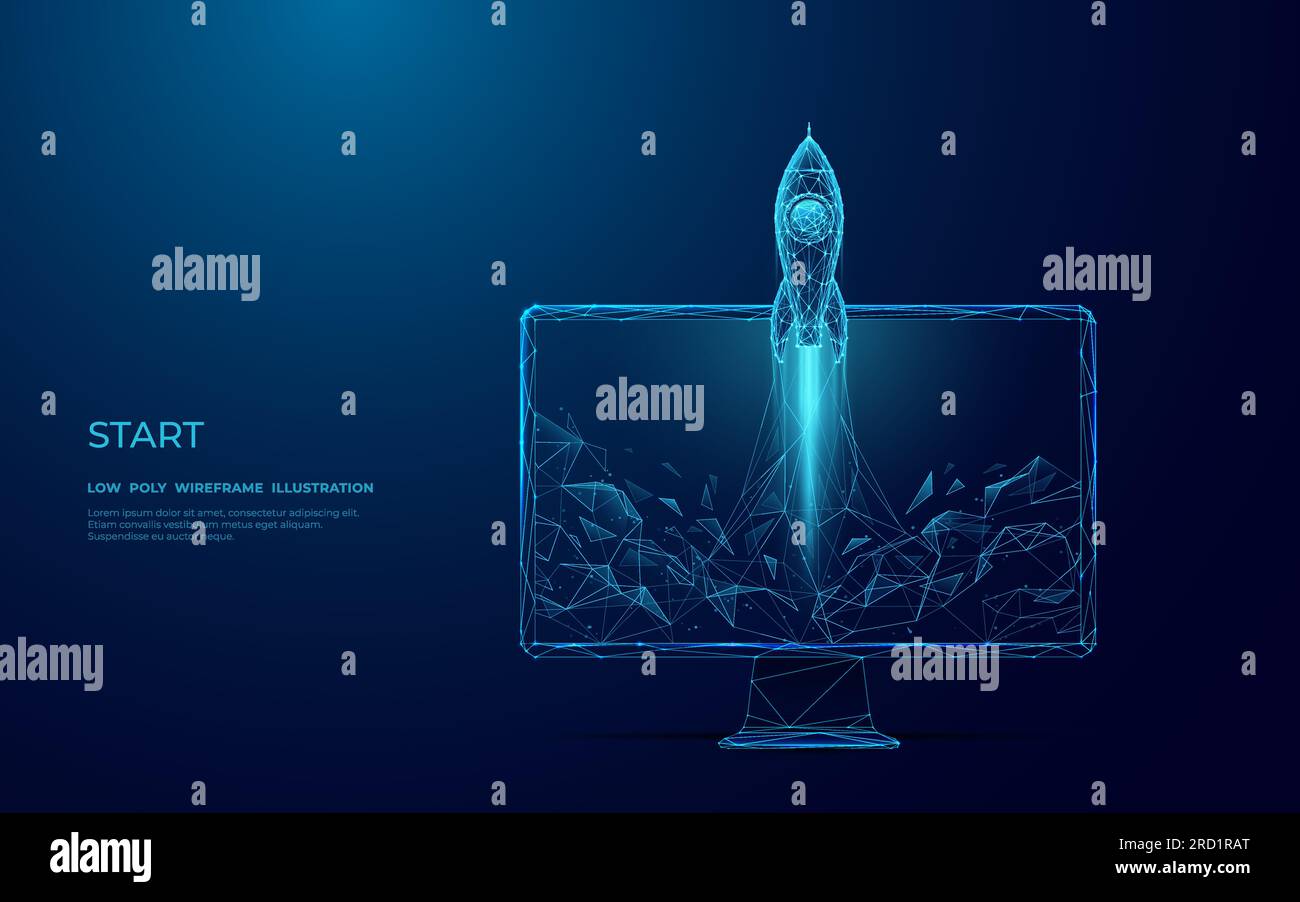 Digital Rocket Launching From The Computer Monitor Screen Stock Vector ...