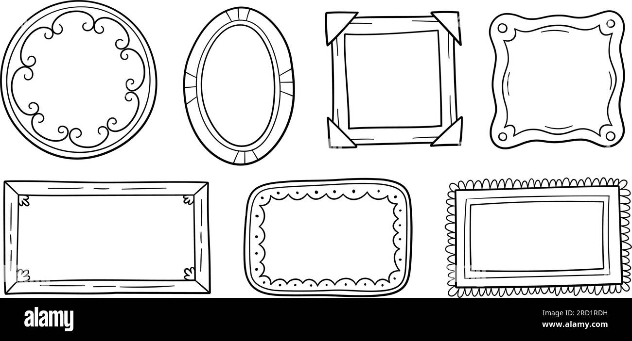 Vintage hand drawn patterned picture frames. Doodle photo frames set ...