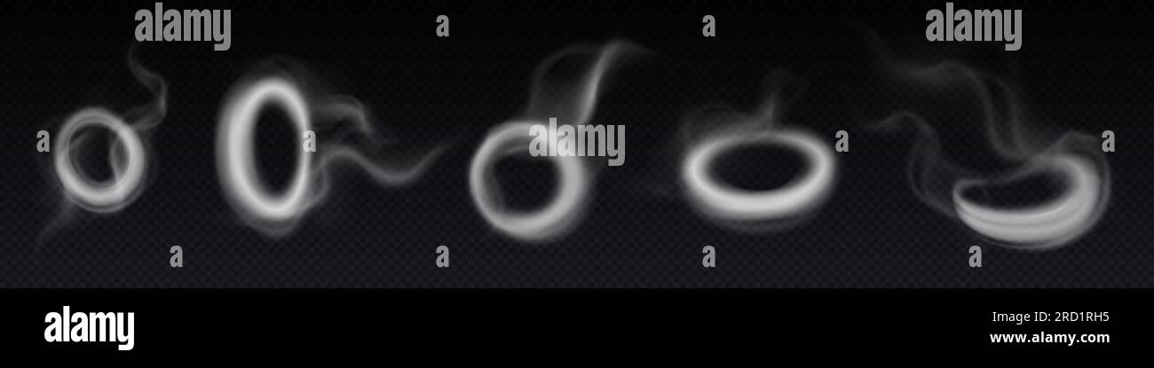Smoke steam circle ring vector cloud effect. 3d realistic vape or ...