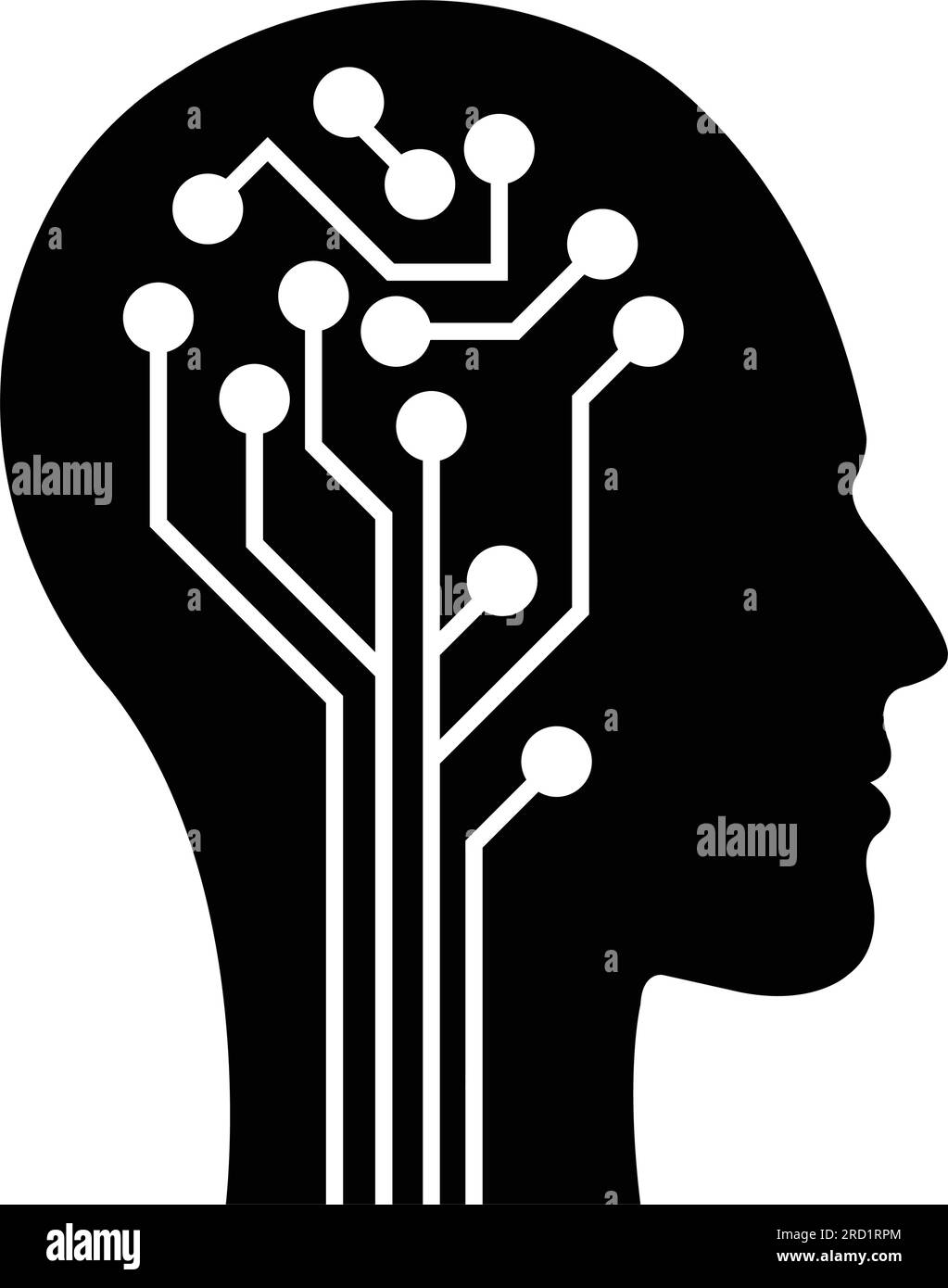 AI, Artificial intelligence icon of human face with a digital chip on brain for computer and ...