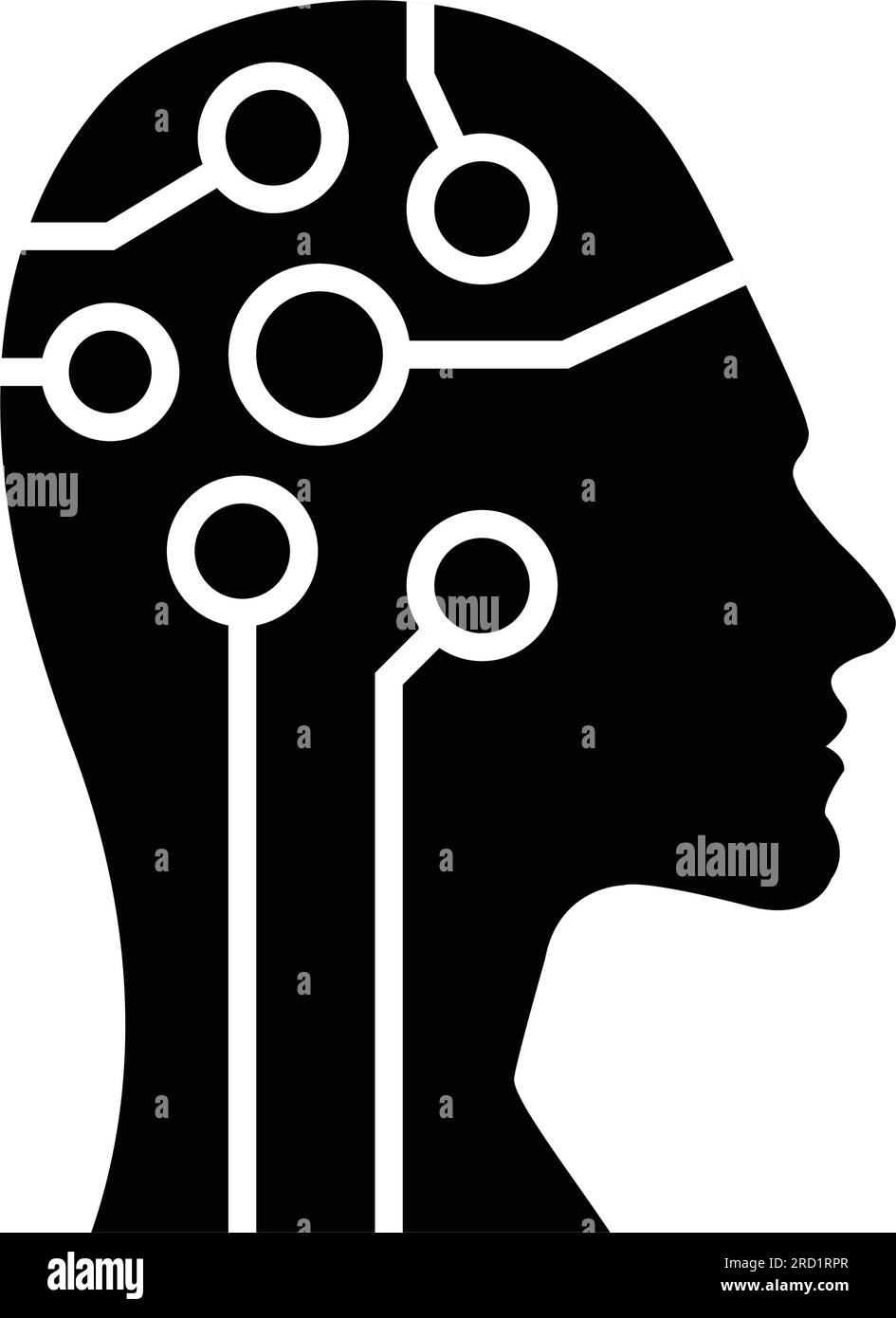 AI, Artificial intelligence icon of human face with a digital chip on brain for computer and ...