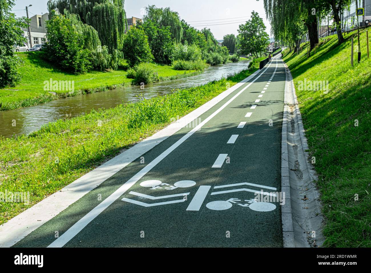 New cyclist paths built in the modern city for ecological bicycle ...