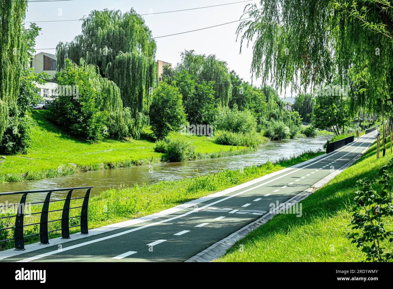 New cyclist paths built in the modern city for ecological bicycle ...