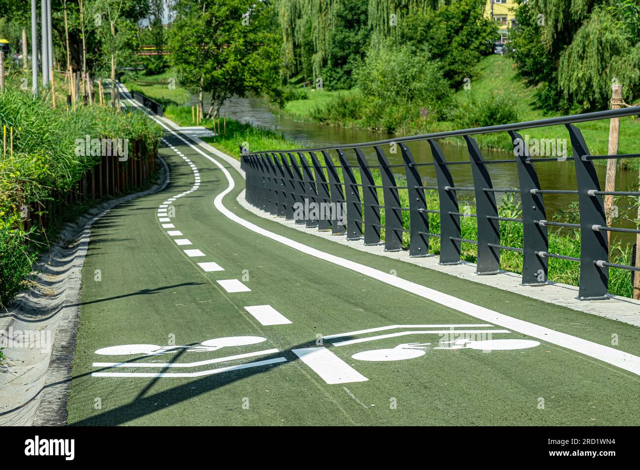 New cyclist paths built in the modern city for ecological bicycle ...