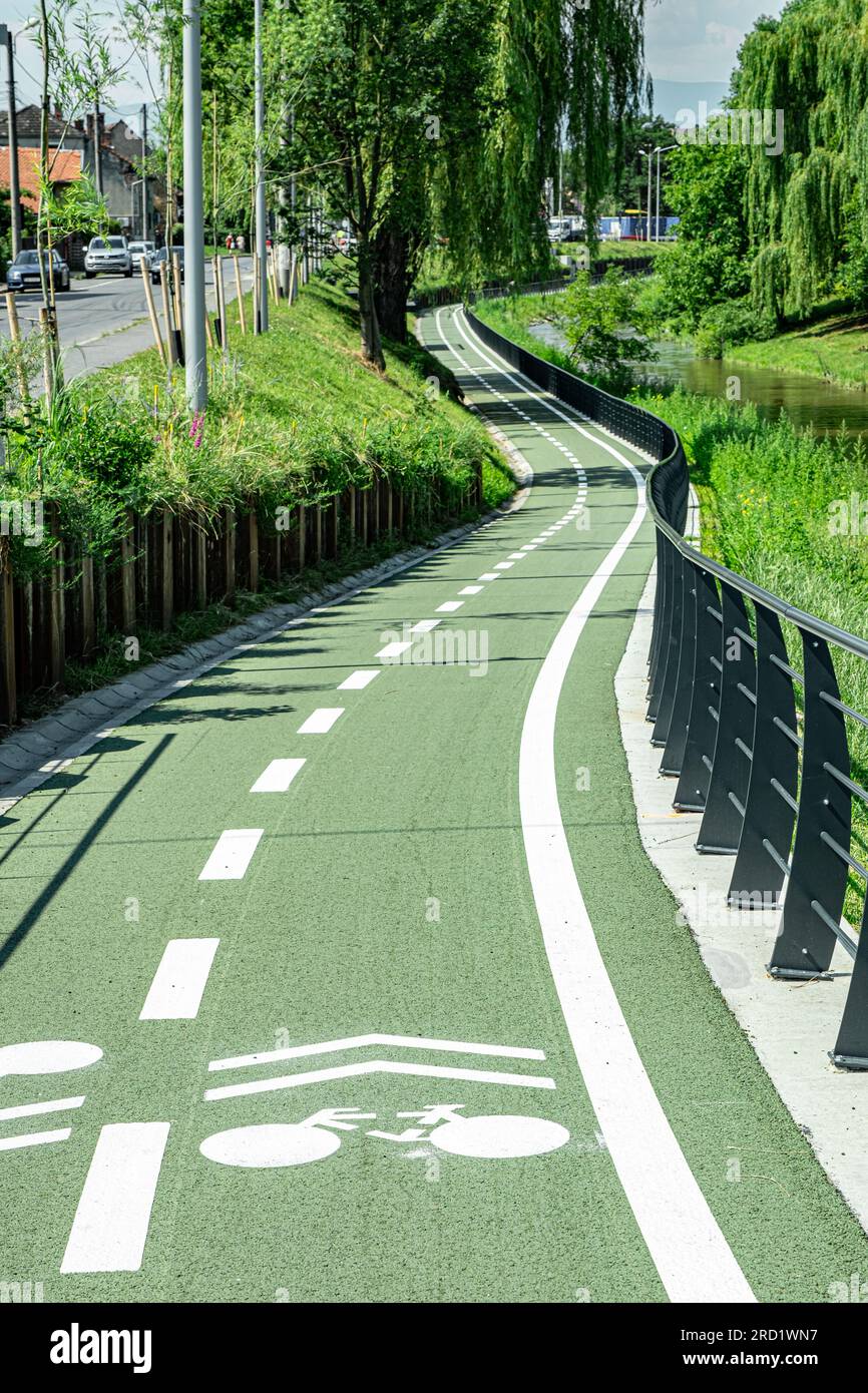 New cyclist paths built in the modern city for ecological bicycle ...