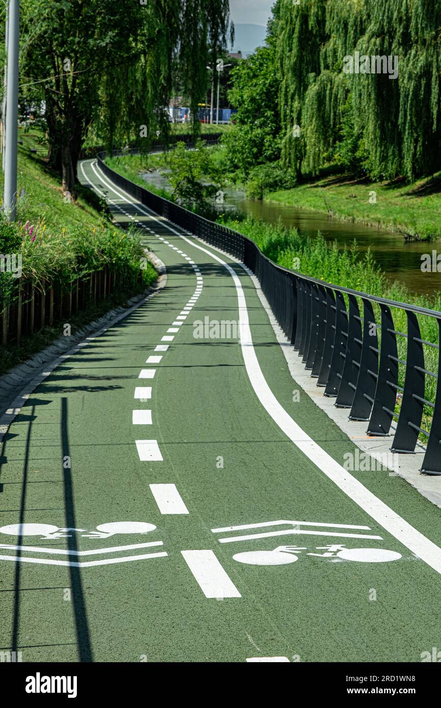New cyclist paths built in the modern city for ecological bicycle ...